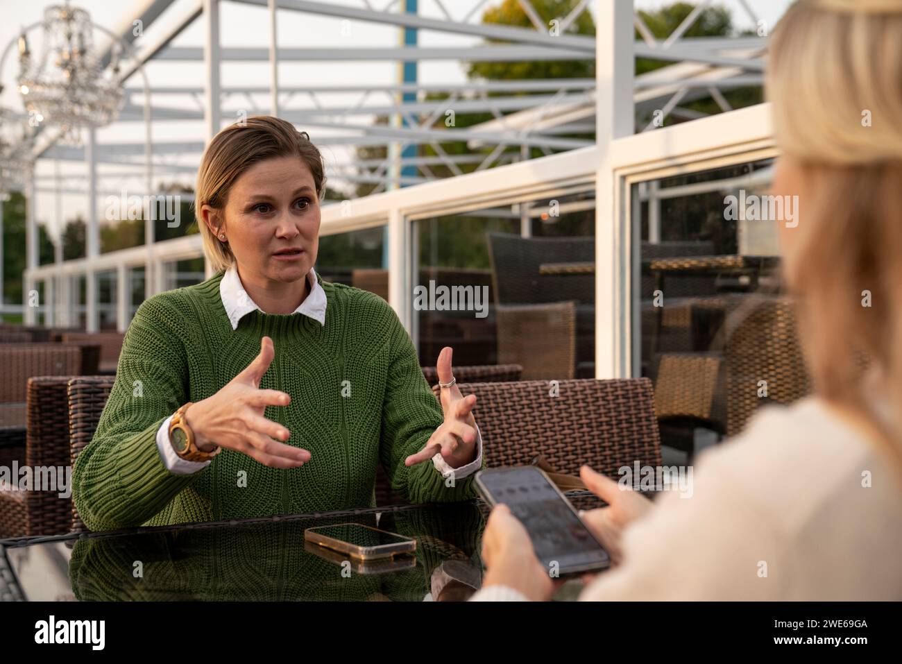 Sitting communication gesturing chair hi-res stock photography and ...