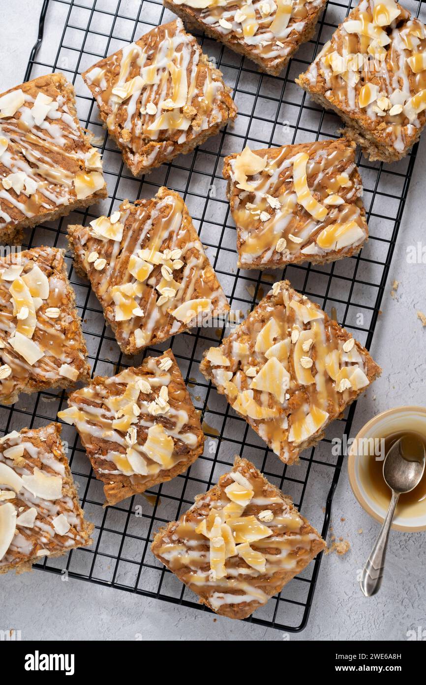 Oatmeal bars with coconut flakes Stock Photo - Alamy