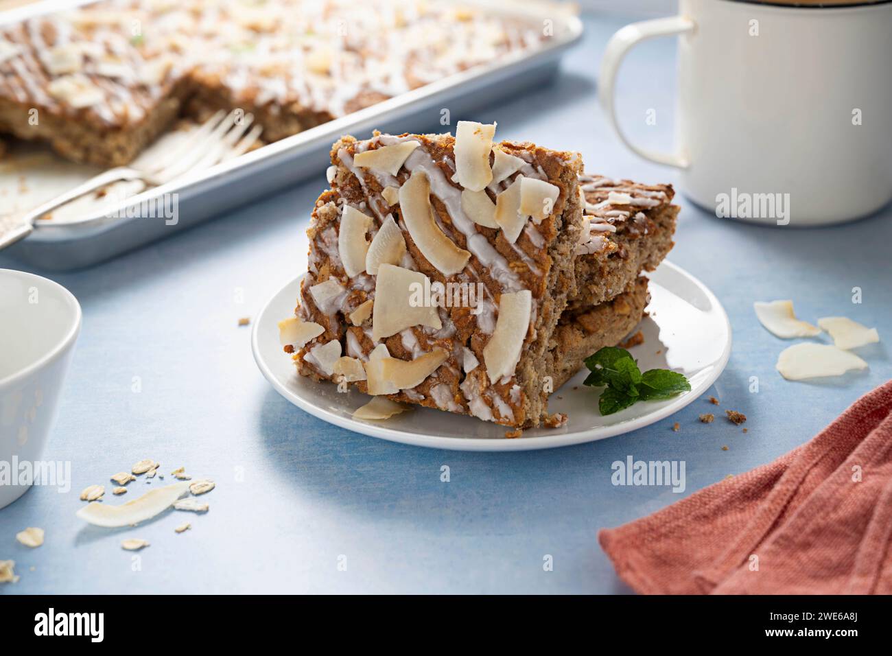 Oatmeal bar with coconut flakes Stock Photo - Alamy
