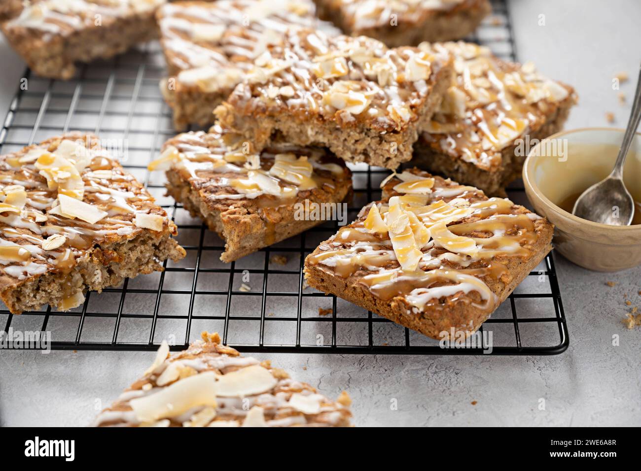 Oatmeal bars with coconut flakes Stock Photo - Alamy
