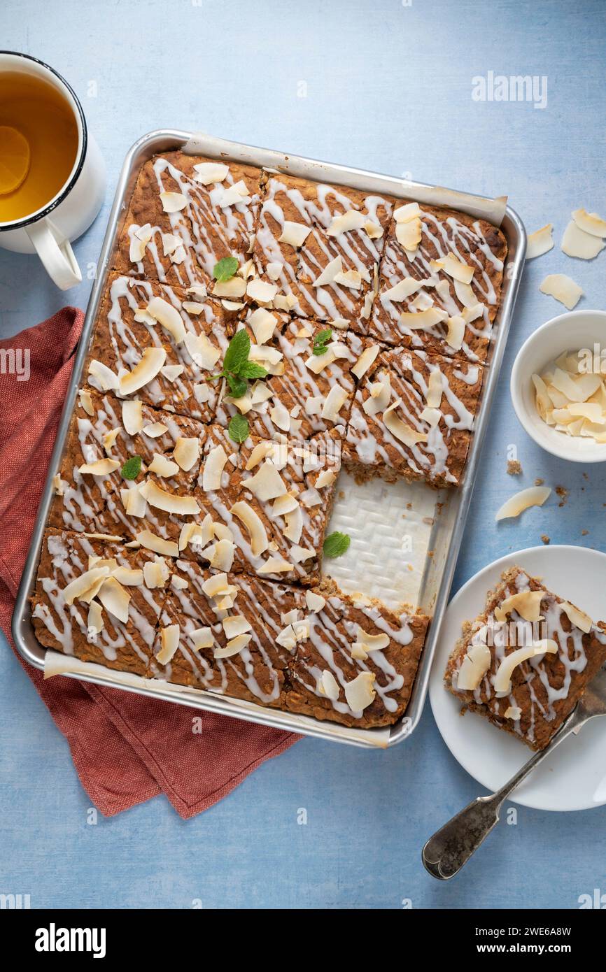 Oatmeal bars with coconut flakes Stock Photo - Alamy