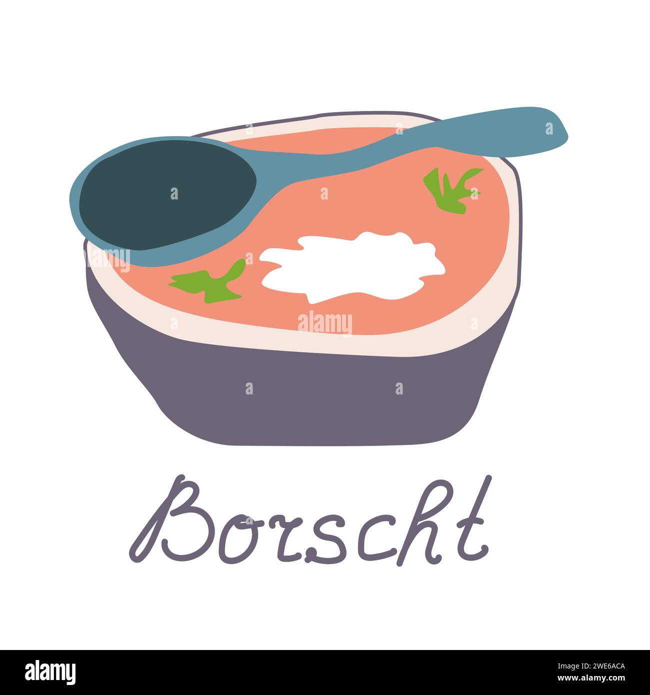 Ukrainian borscht. A bowl with traditional soup. Vector illustration ...