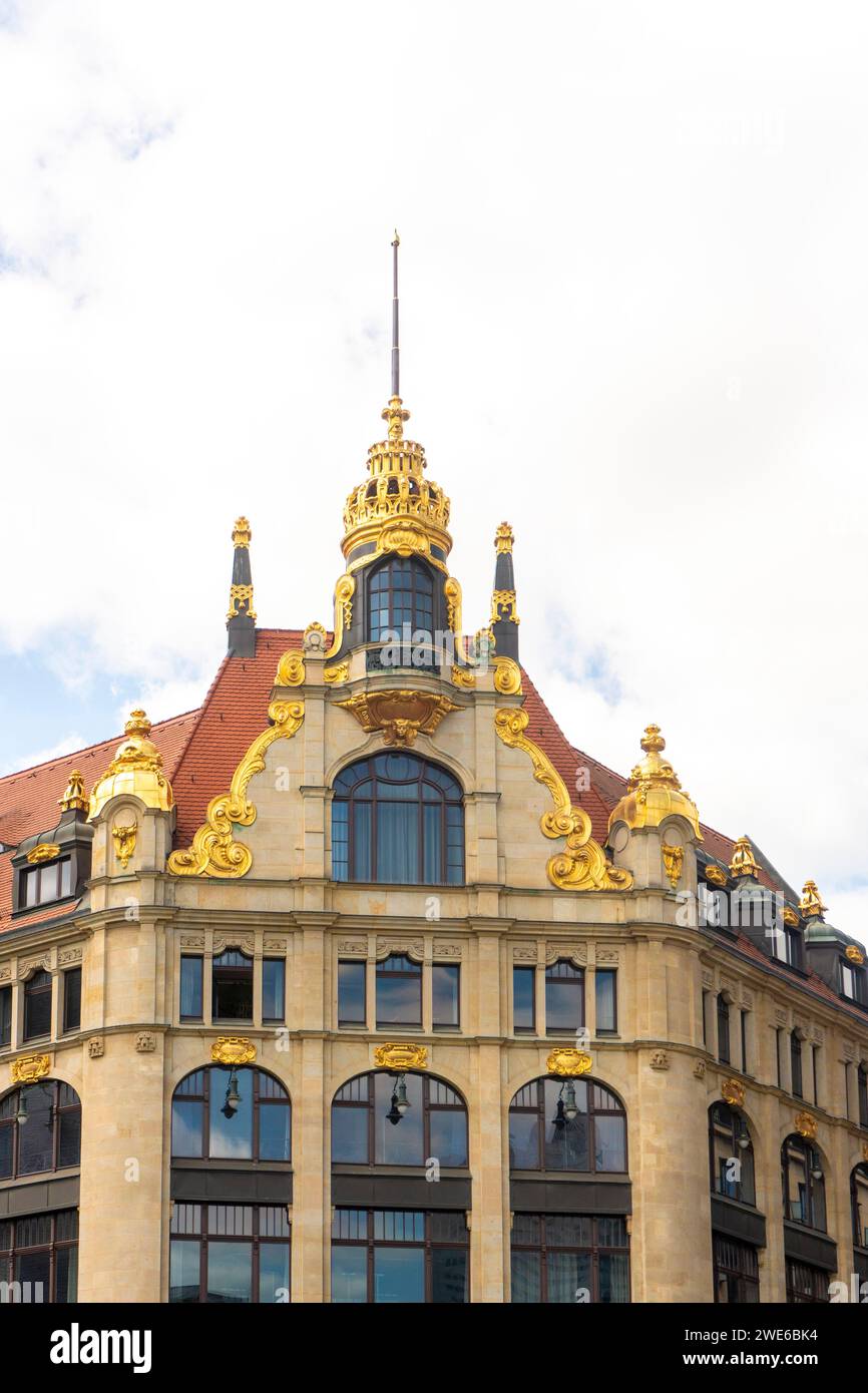 Germany, Saxony, Leipzig, Exterior of historic baroque bank building ...
