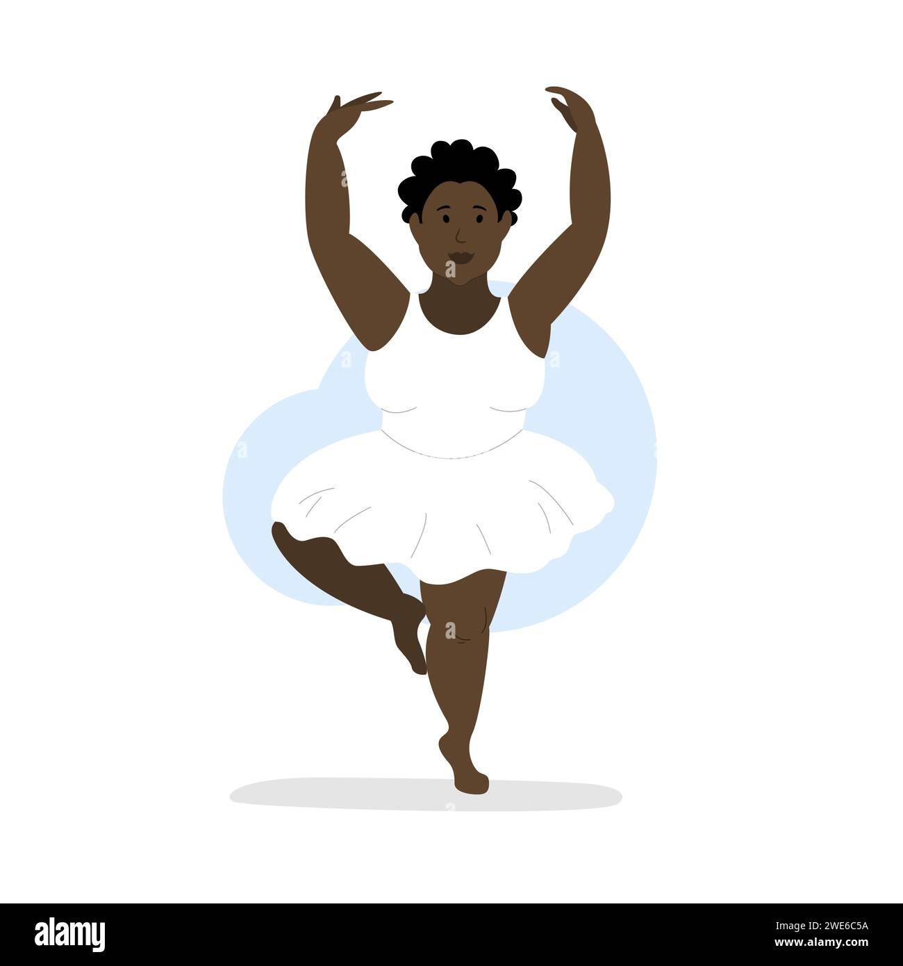 African American ballerina. Dancing woman plus size. Isolated cartoon ...
