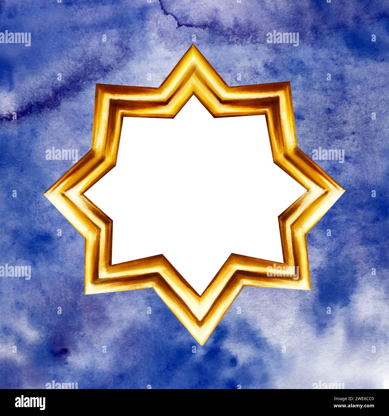 Watercolor Islamic arabian golden crescent star illustration isolated ...