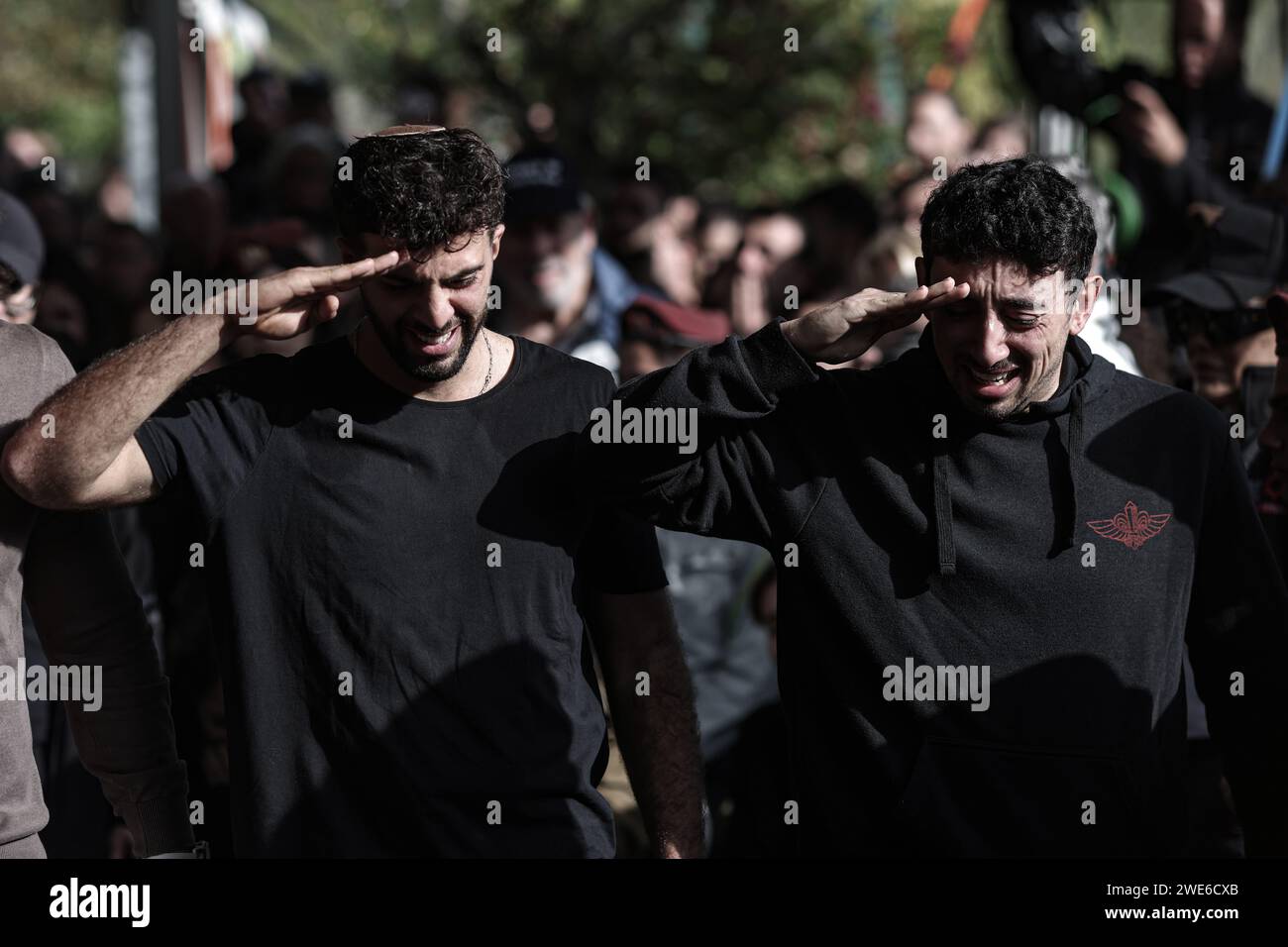 Tel Aviv, Israel. 23rd Jan, 2024. Israelis mourn during the funeral of ...