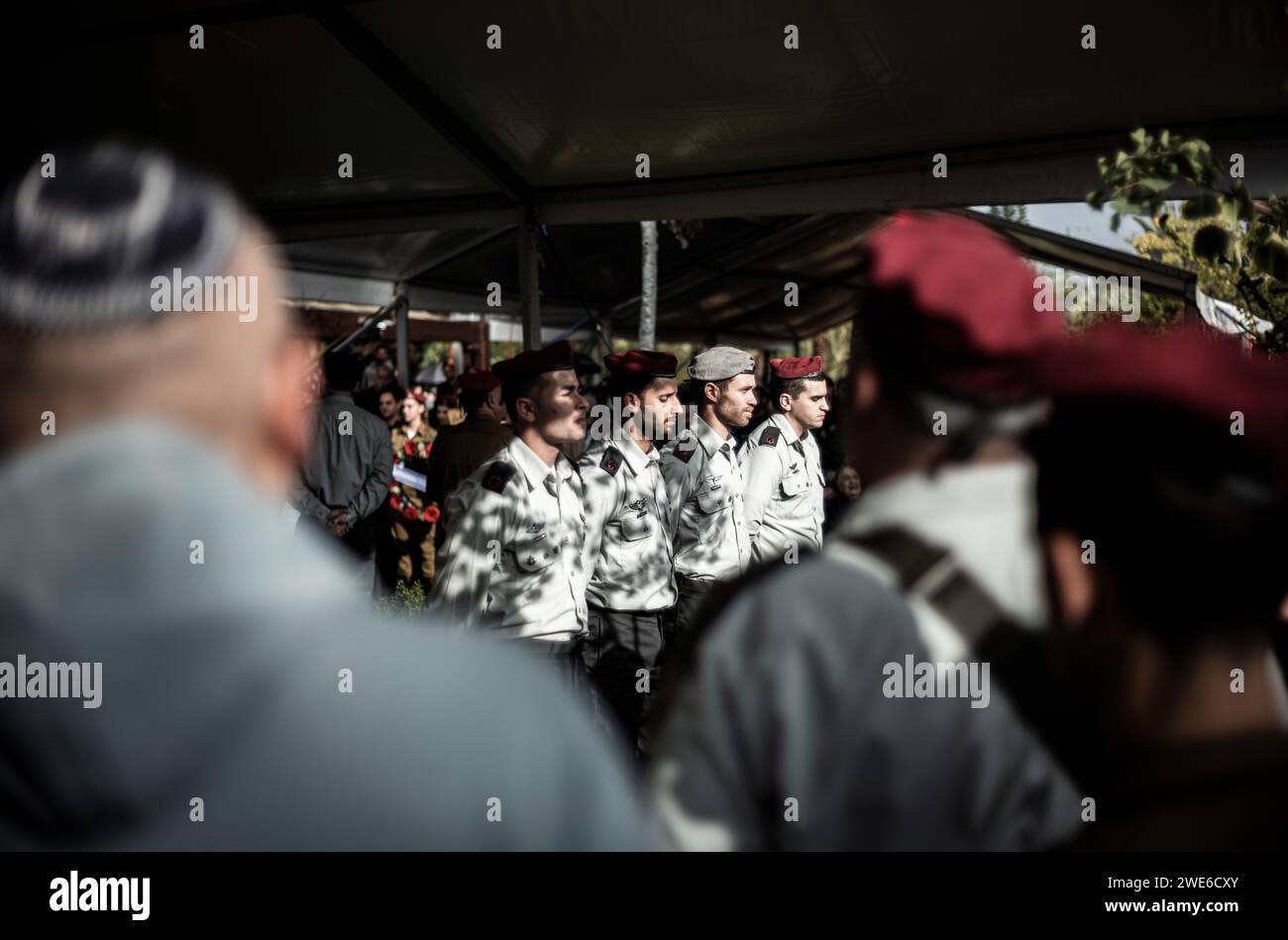 Tel Aviv, Israel. 23rd Jan, 2024. Israelis mourn during the funeral of ...
