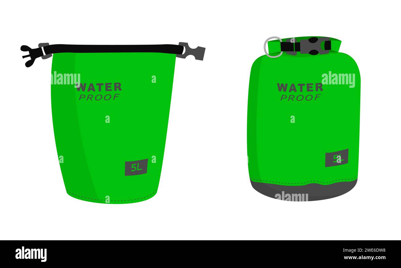 Waterproof closed and open dry bag for water sport and recreation Stock ...