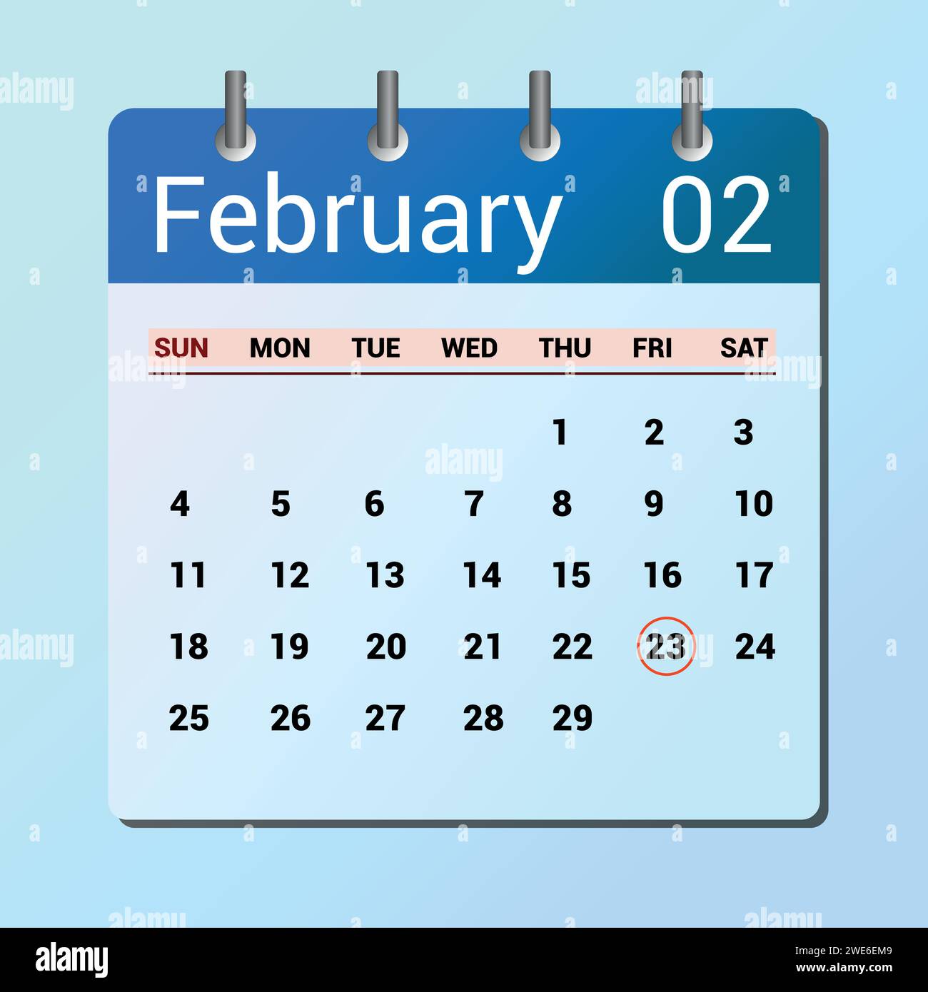 February 23. Flat icon calendar isolated on blue background. Date and ...