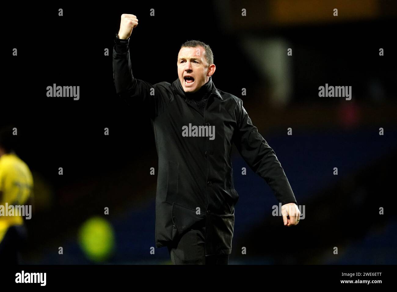 Barnsley manager Neill Collins celebrates after the final whistle in ...