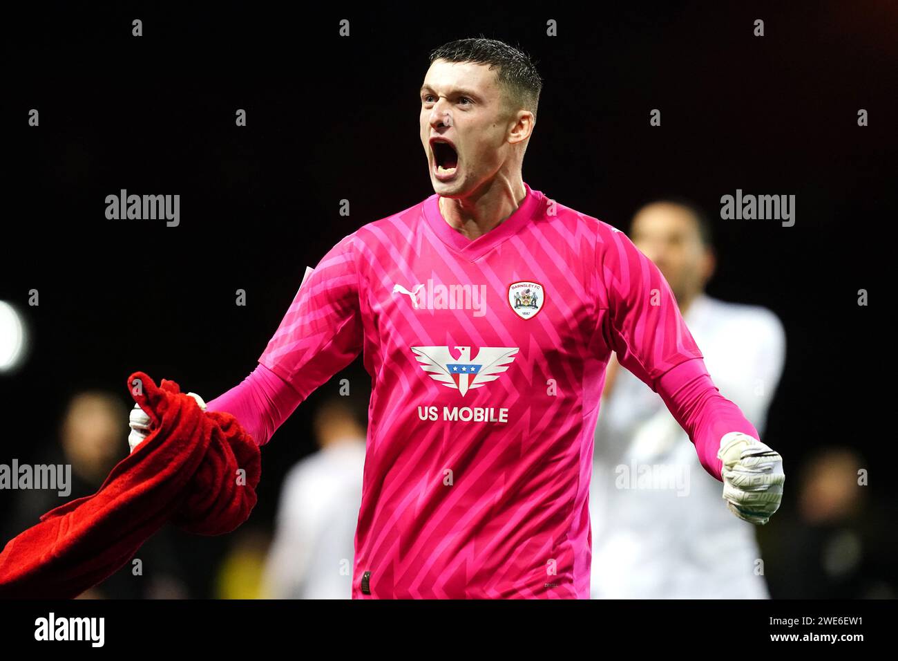 Barnsley goalkeeper Liam Roberts celebrates after the final whistle in ...
