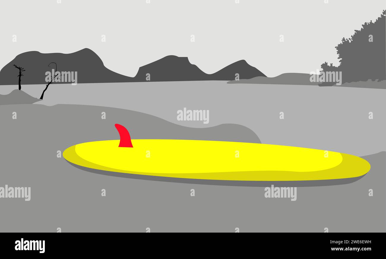 Monochrome Flat illustration of paddle board at the bank of river ...