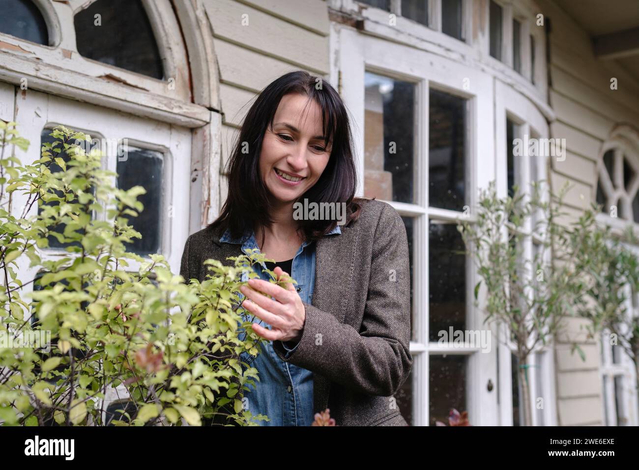 Woman house building leaf hi-res stock photography and images - Alamy