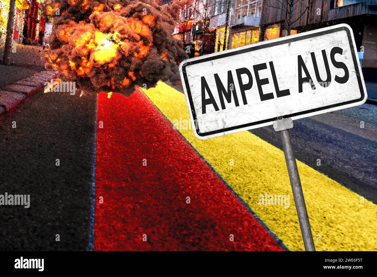 23 January 2024: Street with Germany s national colors and a large ...