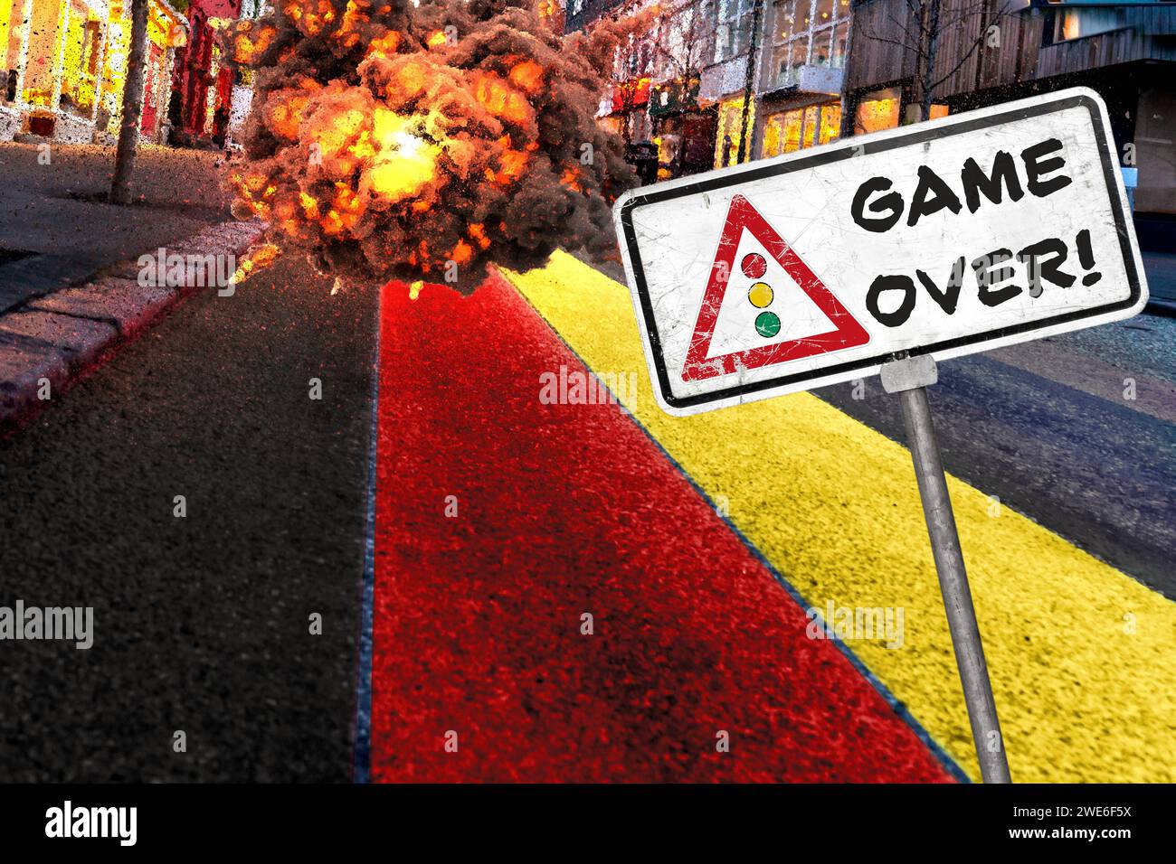 23 January 2024: Street with Germany s national colors and a large ...