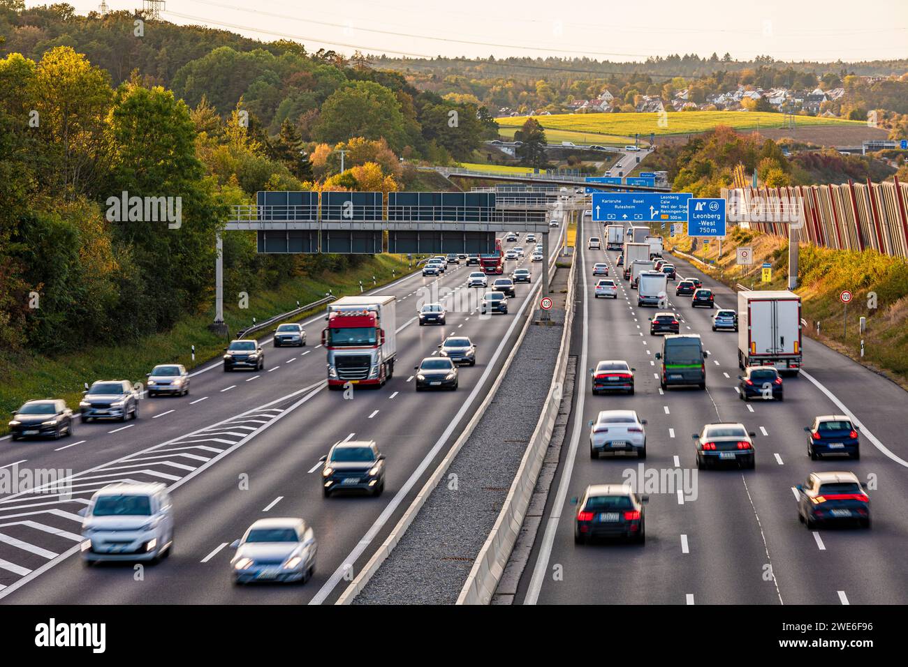 Germany, Baden-Wurttemberg, Leonberg, Traffic along Bundesautobahn 8 ...
