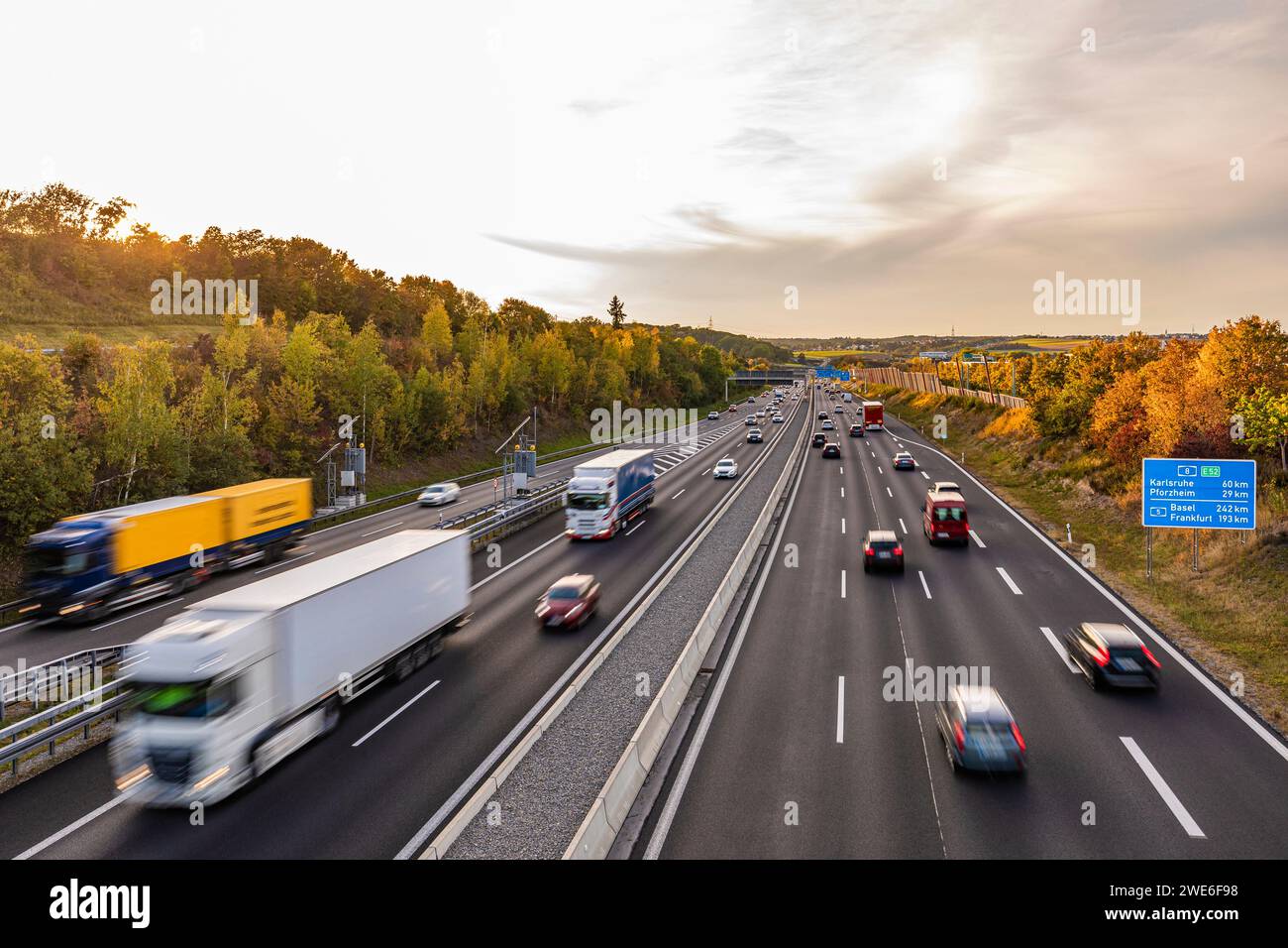 Germany, Baden-Wurttemberg, Leonberg, Traffic along Bundesautobahn 8 ...