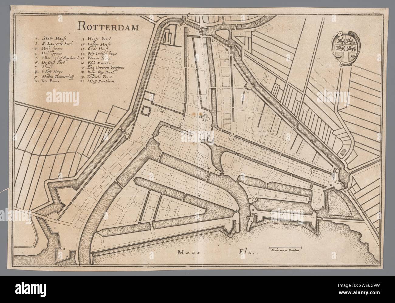 Map of Rotterdam, Anonymous, c. 1600 - c. 1699 print paper etching maps ...
