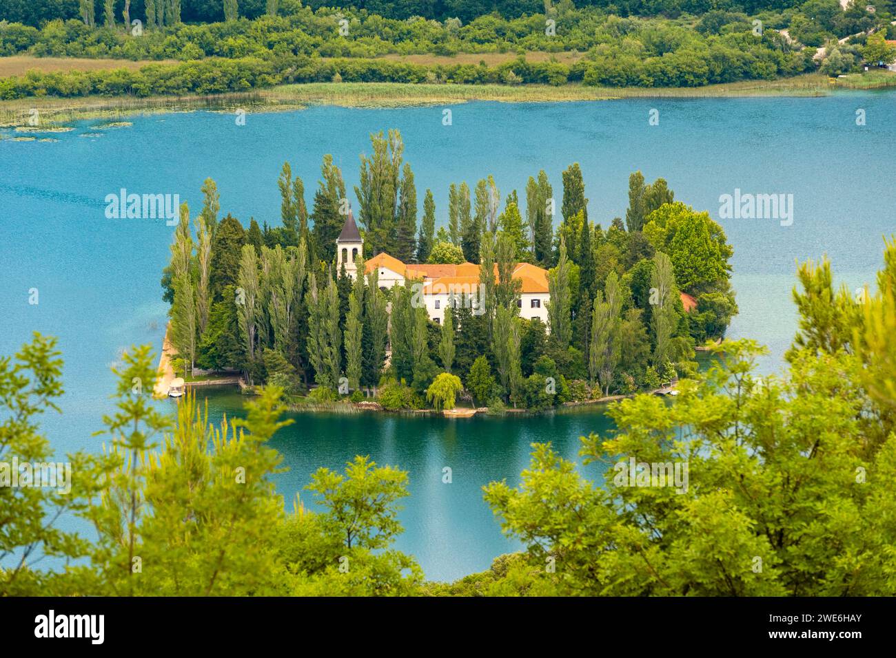 Croatia, Dalmatia, Visovac Monastery in Krka National Park Stock Photo ...