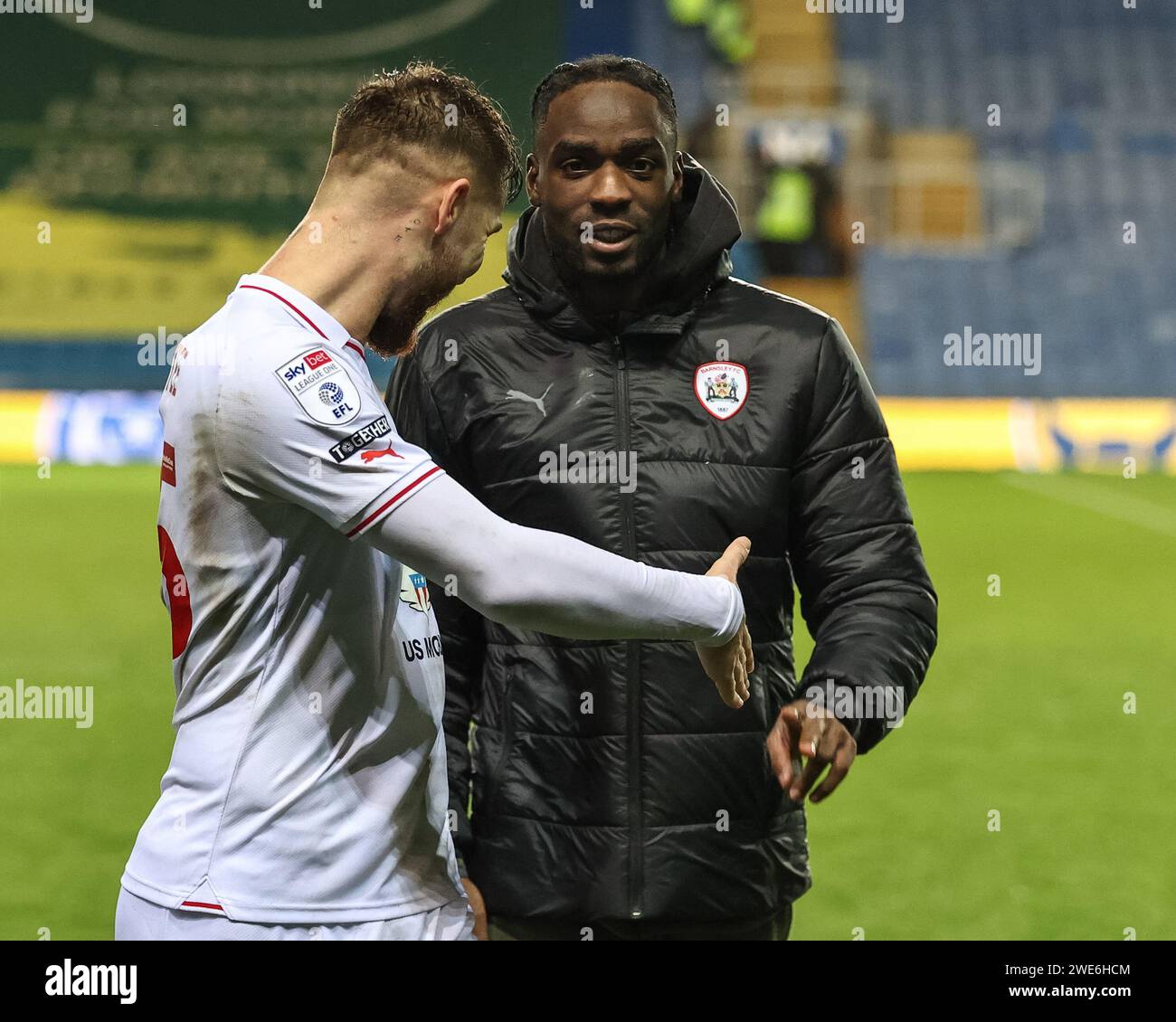 Oxford, UK. 23rd Jan, 2024. John Mcatee of Barnsley celebrates the 0-1 ...