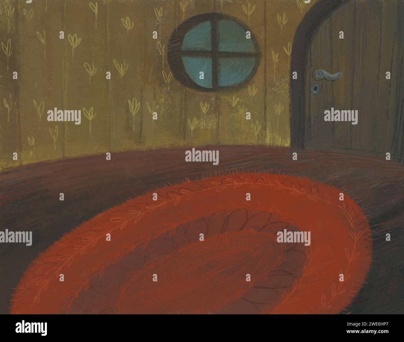 cartoon scene in the hidden room of some cosy house like house with ...