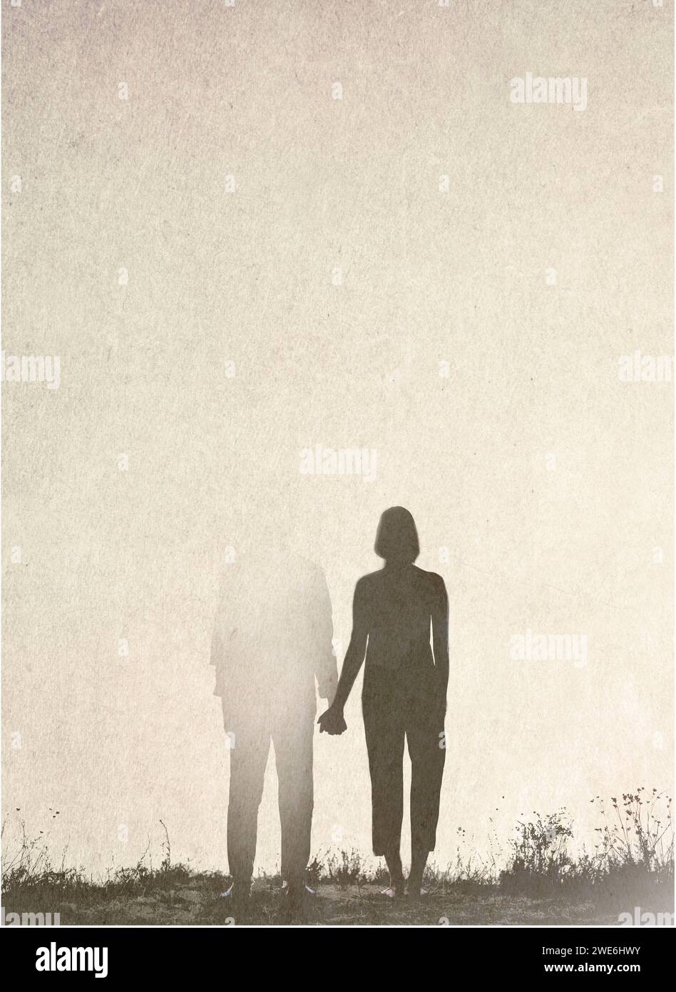 Woman holding hands with fading man in relationship Stock Photo - Alamy