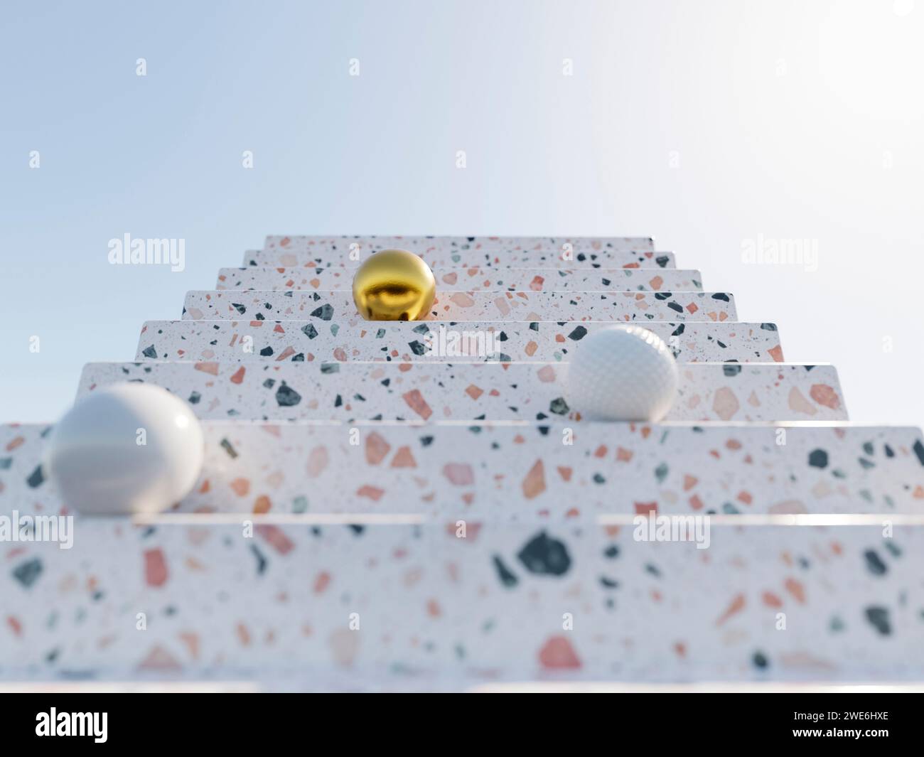 3d rendering of spheres on terrazzo staircase Stock Photo - Alamy