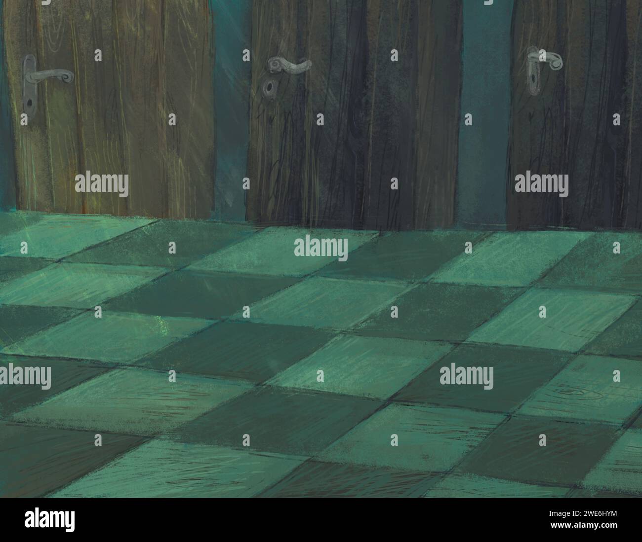 cartoon scene in the hidden room of some castle like house with lots of ...