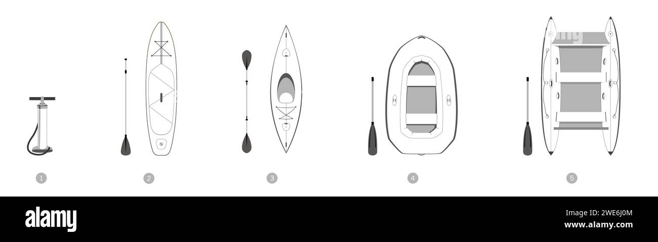 Rafting inflatable gear isolated illustration. Paddle board, kayak ...