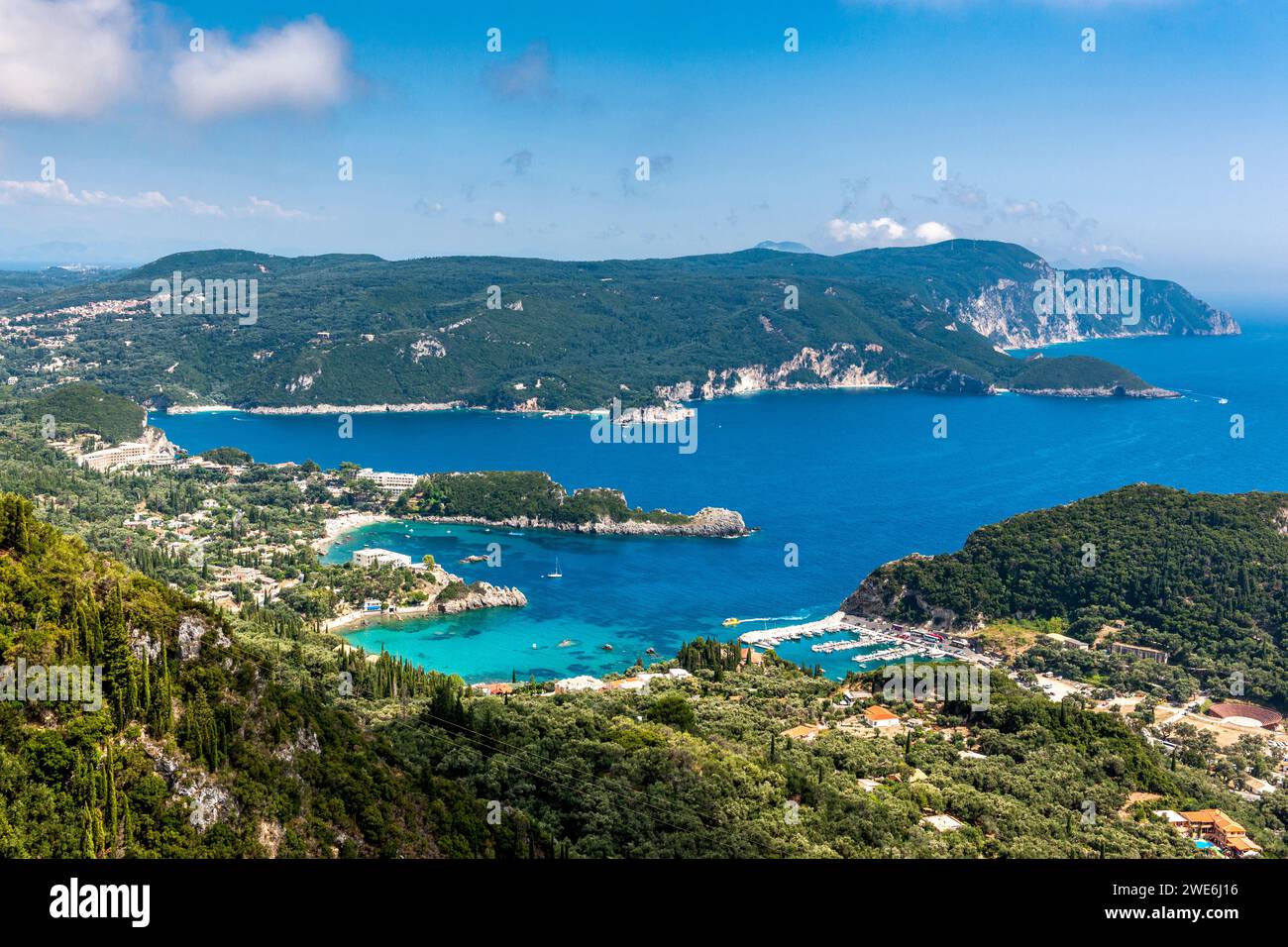 Greece, Ionian Islands, Palaiokastritsa, Village on Ionian coast in ...