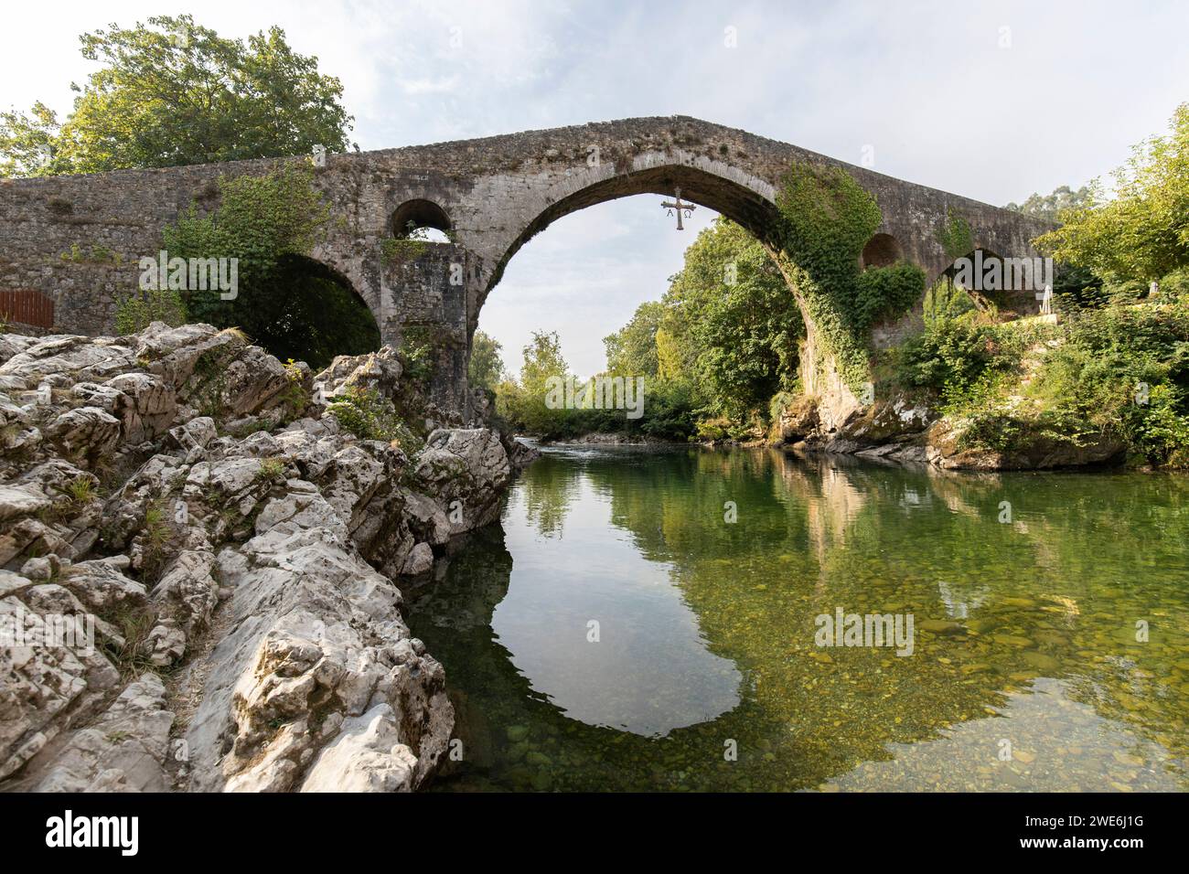 Historic Roman Bridge in Cangas de Onis, Asturias, Spain Stock Photo ...