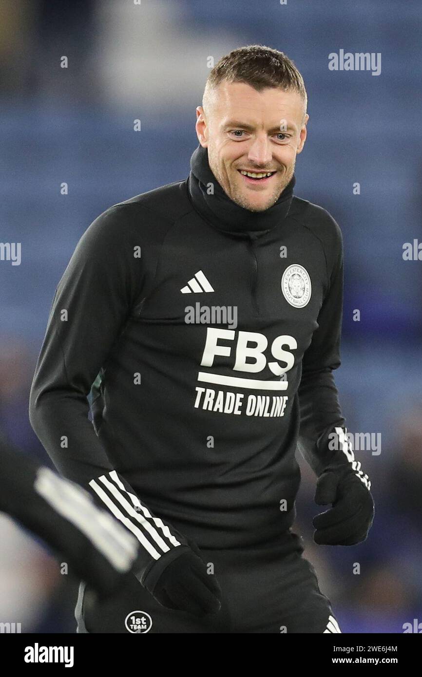 Leicester, UK. 22nd Jan, 2024. Jamie Vardy warm up during the Leicester ...