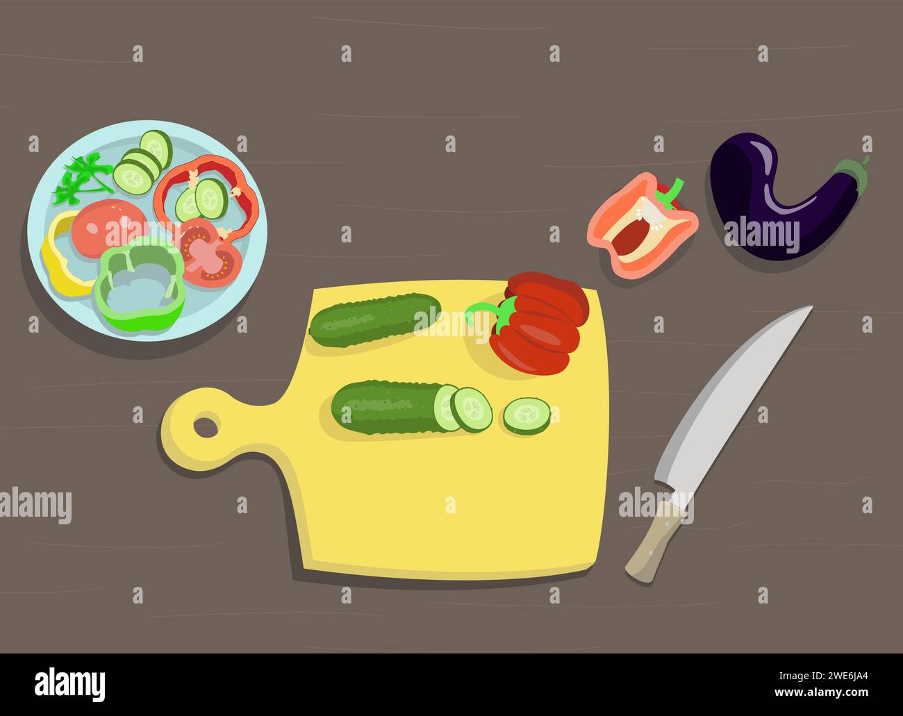 Cooking process, slicing vegetables on a cutting board Stock Vector ...