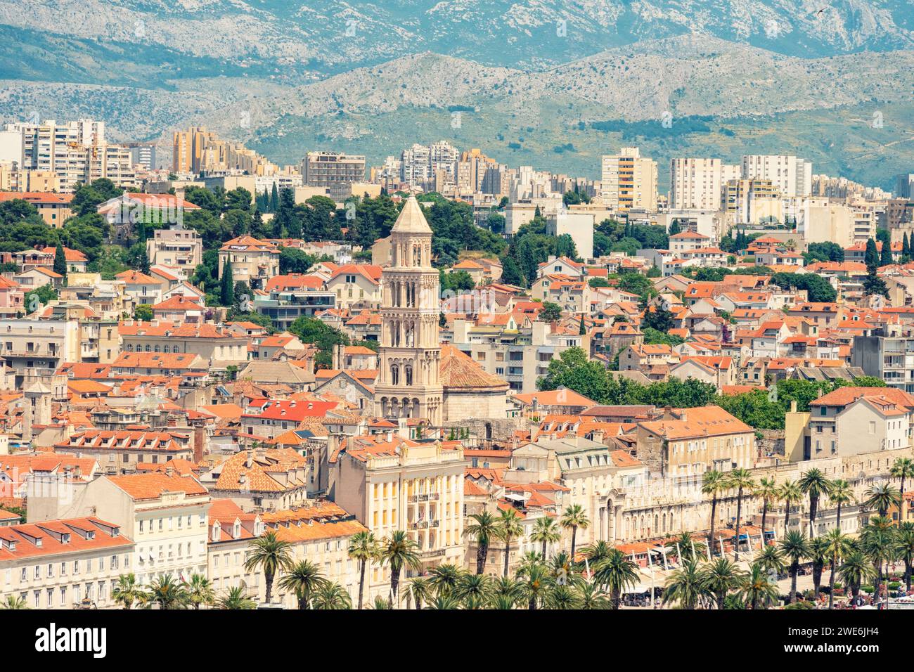 Croatia, Split-Dalmatia County, Split, Houses surrounding tower of ...