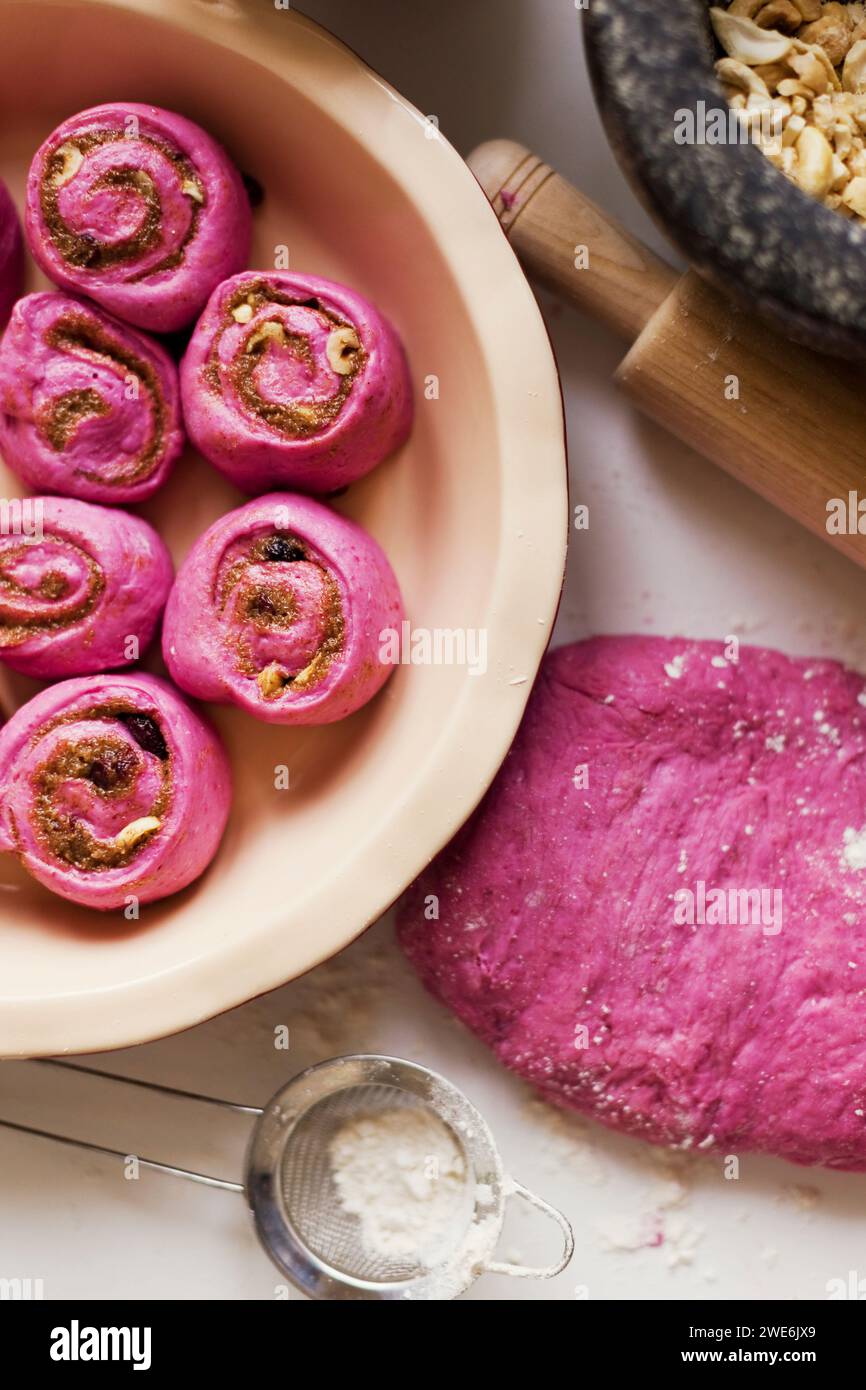 Making of sourdough cinnamon beet rolls Stock Photo - Alamy