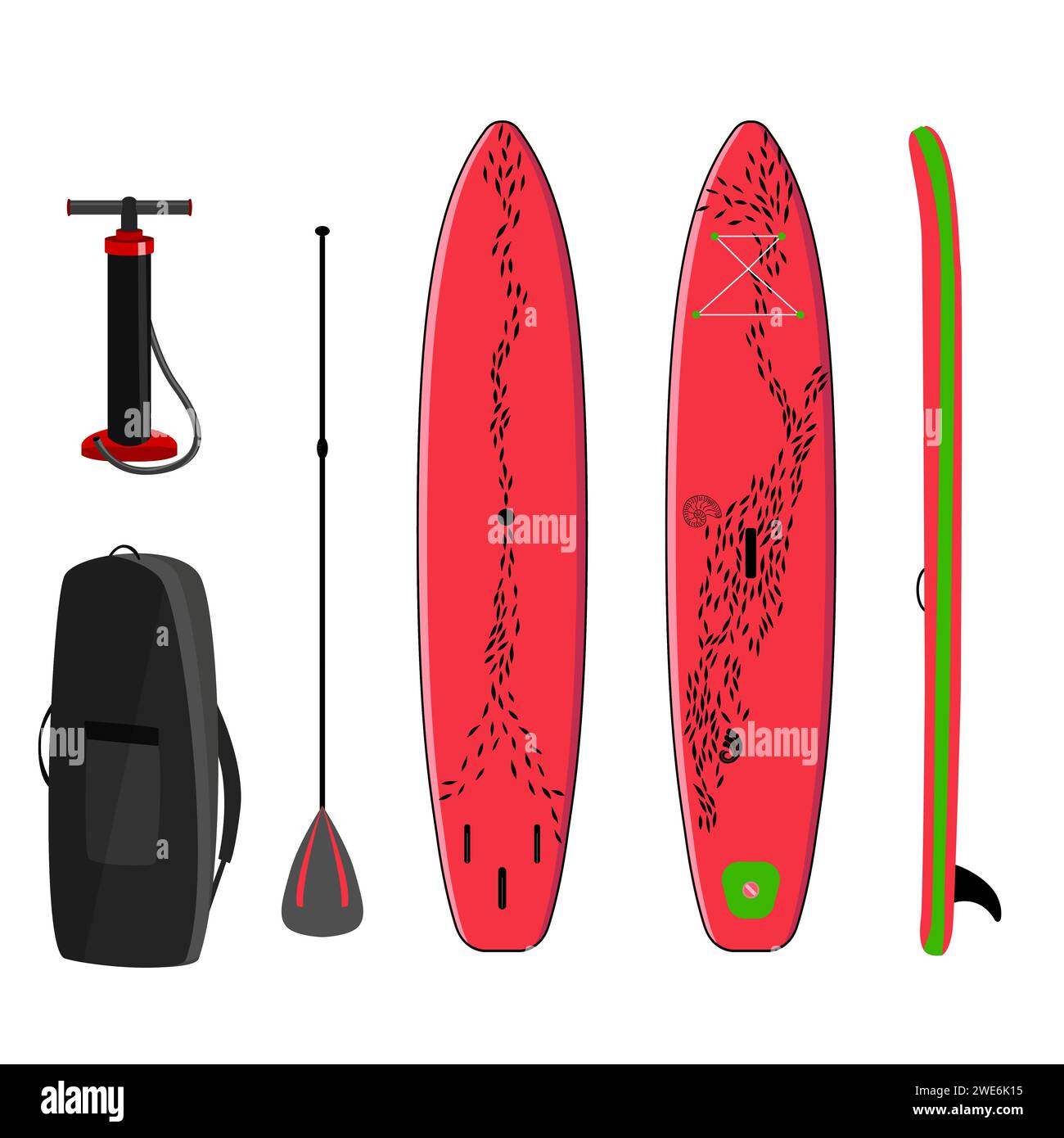Paddle board set of objects isolated illustration Stock Vector Image ...