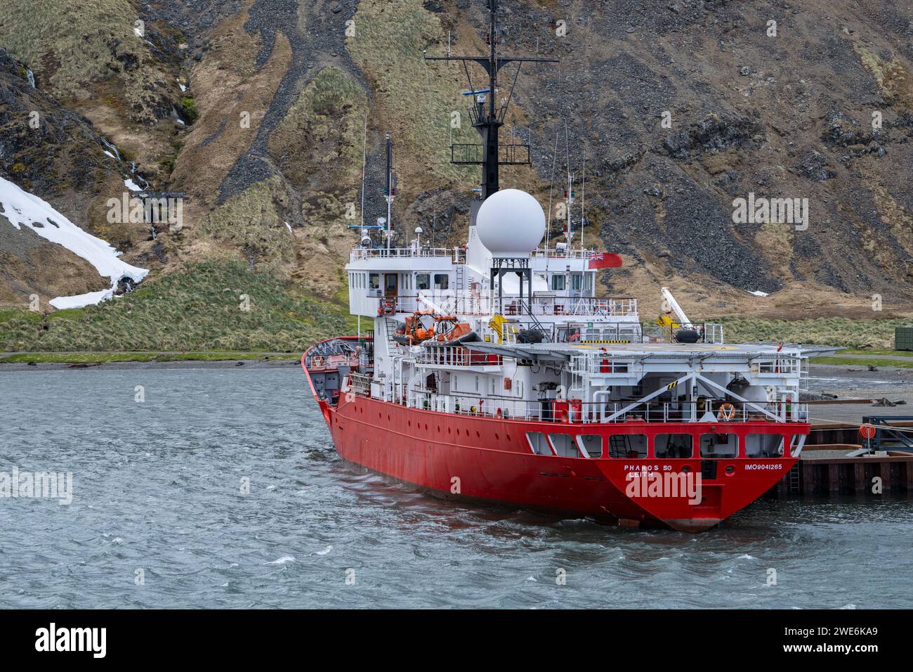 Patrol boat, Grytviken, South Georgia Island, harbor, church, museum ...