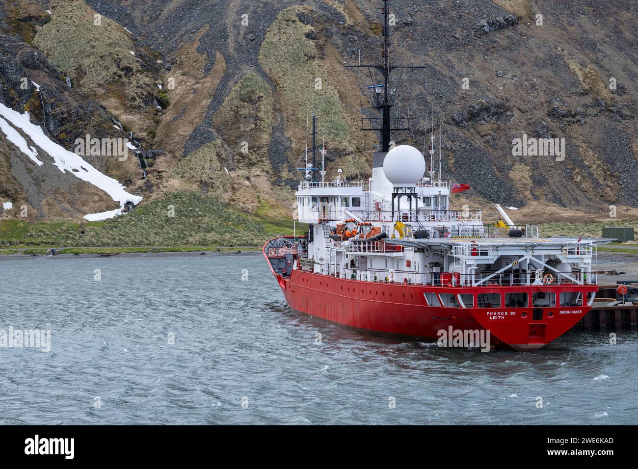 Patrol boat, Grytviken, South Georgia Island, harbor, church, museum ...