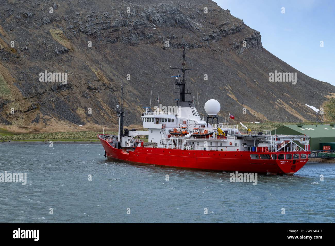 Patrol boat, Grytviken, South Georgia Island, harbor, church, museum ...