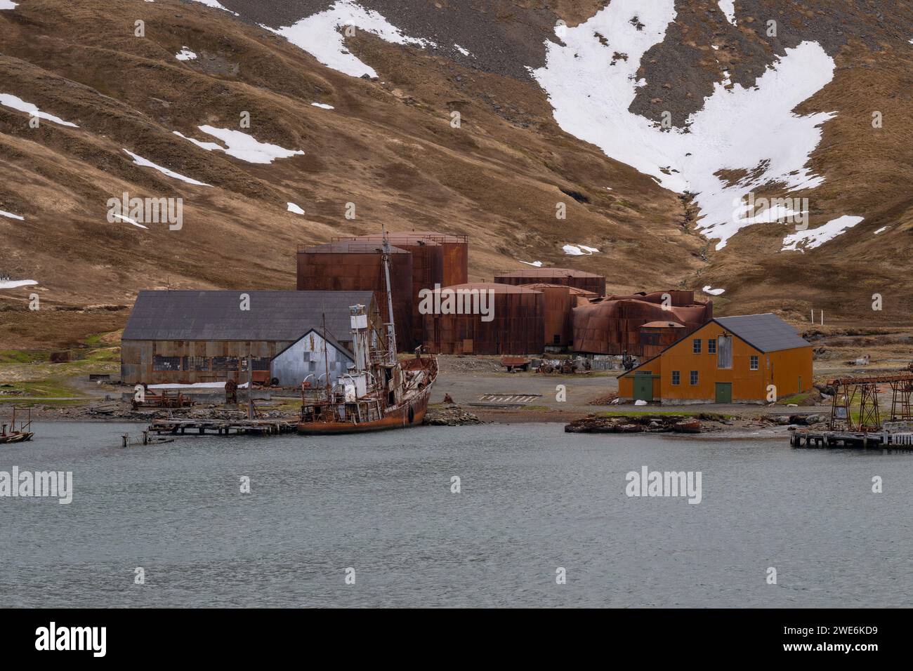 ruins of whaling station Grytviken, South Georgia Island, church ...