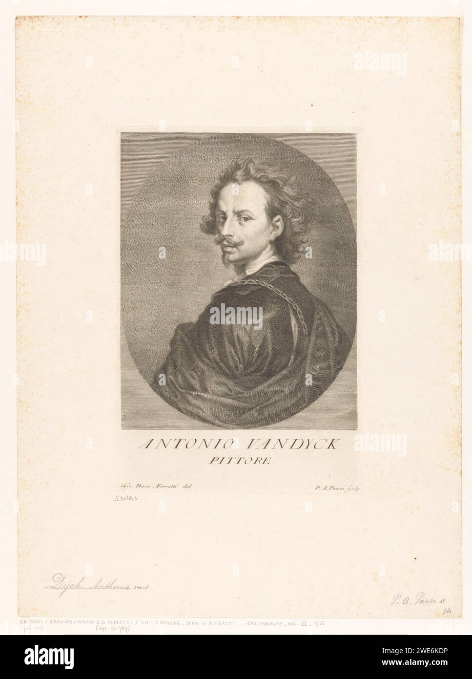 Portrait of artist Anthony Van Dyck, Antonio Pazzi, After Giovanni ...
