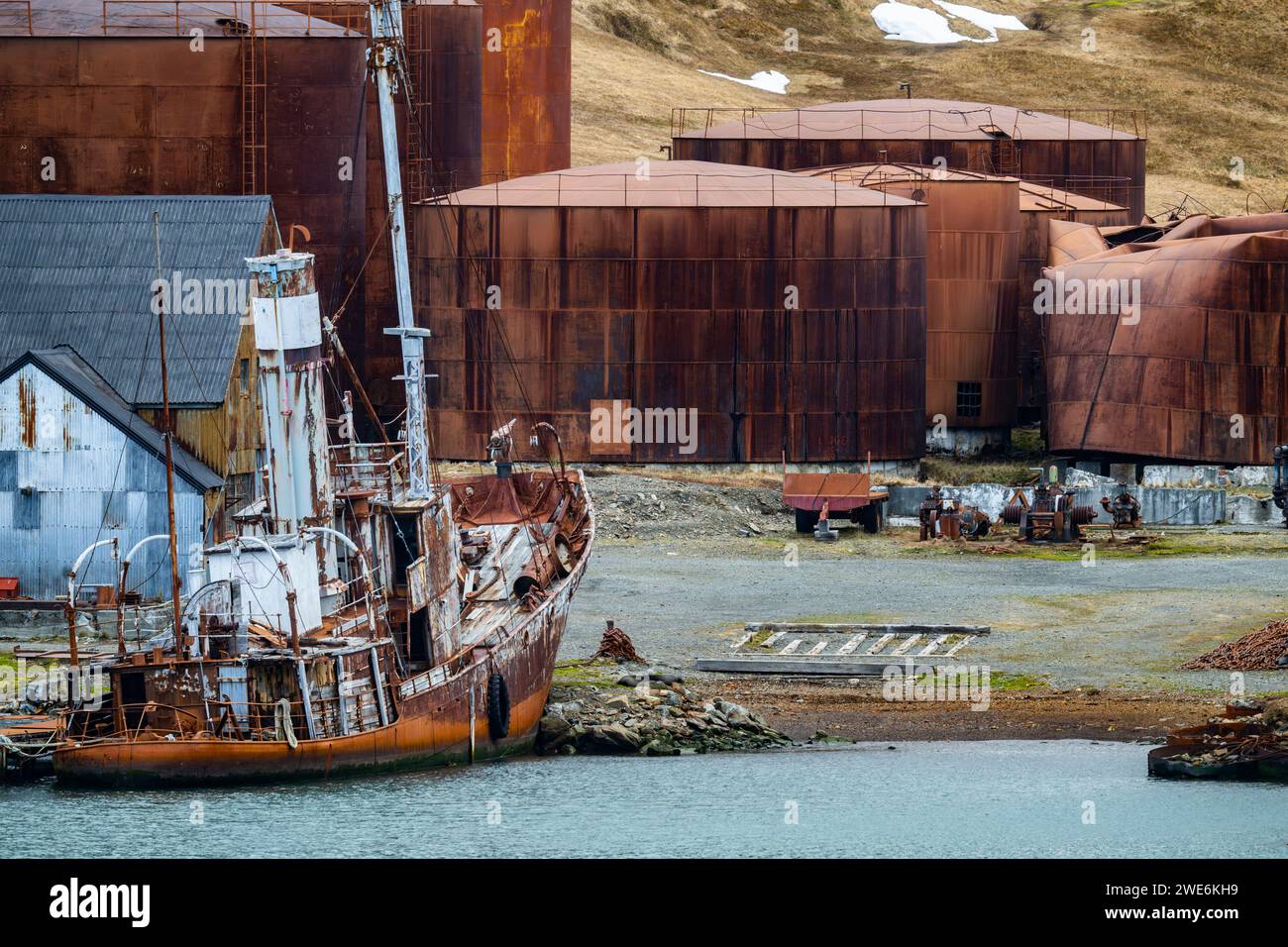 ruins of whaling station Grytviken, SGI, museum, boat, buildings, old ... ruins of whaling station Grytviken, SGI, museum, boat, buildings, old ...