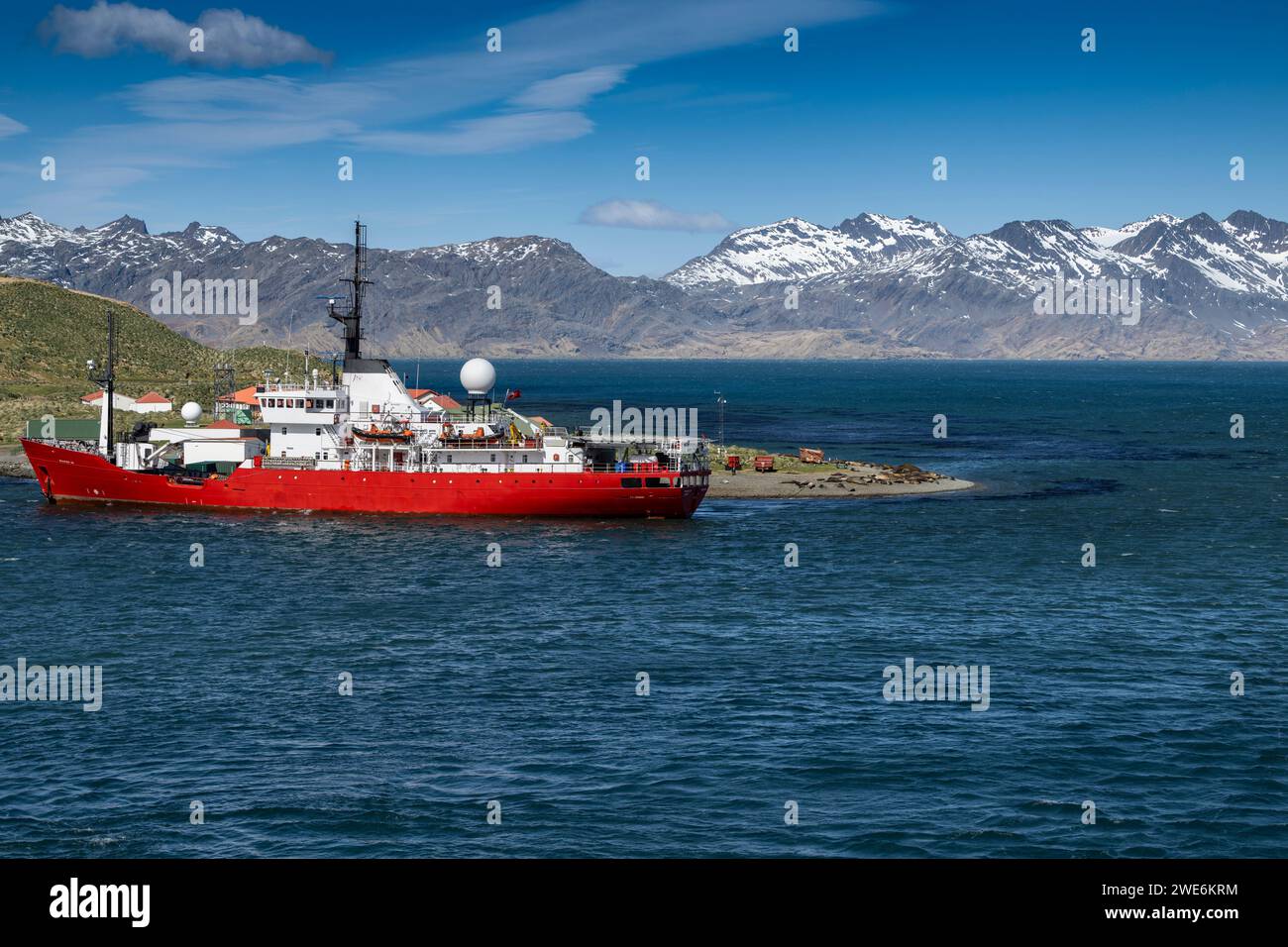 Patrol boat, Grytviken, South Georgia Island, harbor, church, museum ...