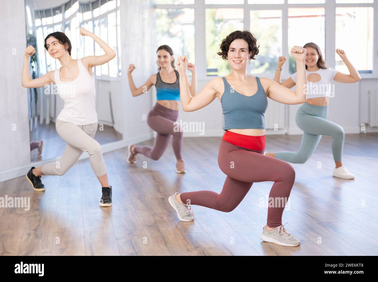 Female teacher conducts modern dance lessons for group of girls Stock ...