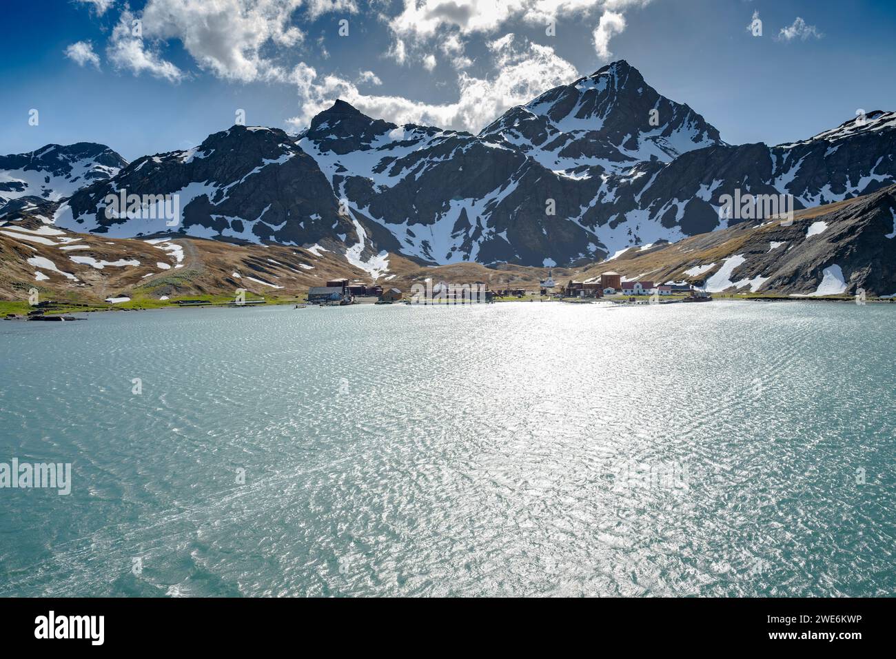 Grytviken, South Georgia Island, harbor, church, museum, patrol boat ...