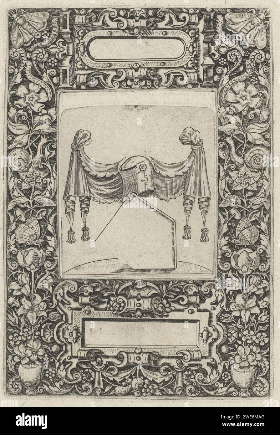 Frame with an elongated cartouche with round sides in the middle ...