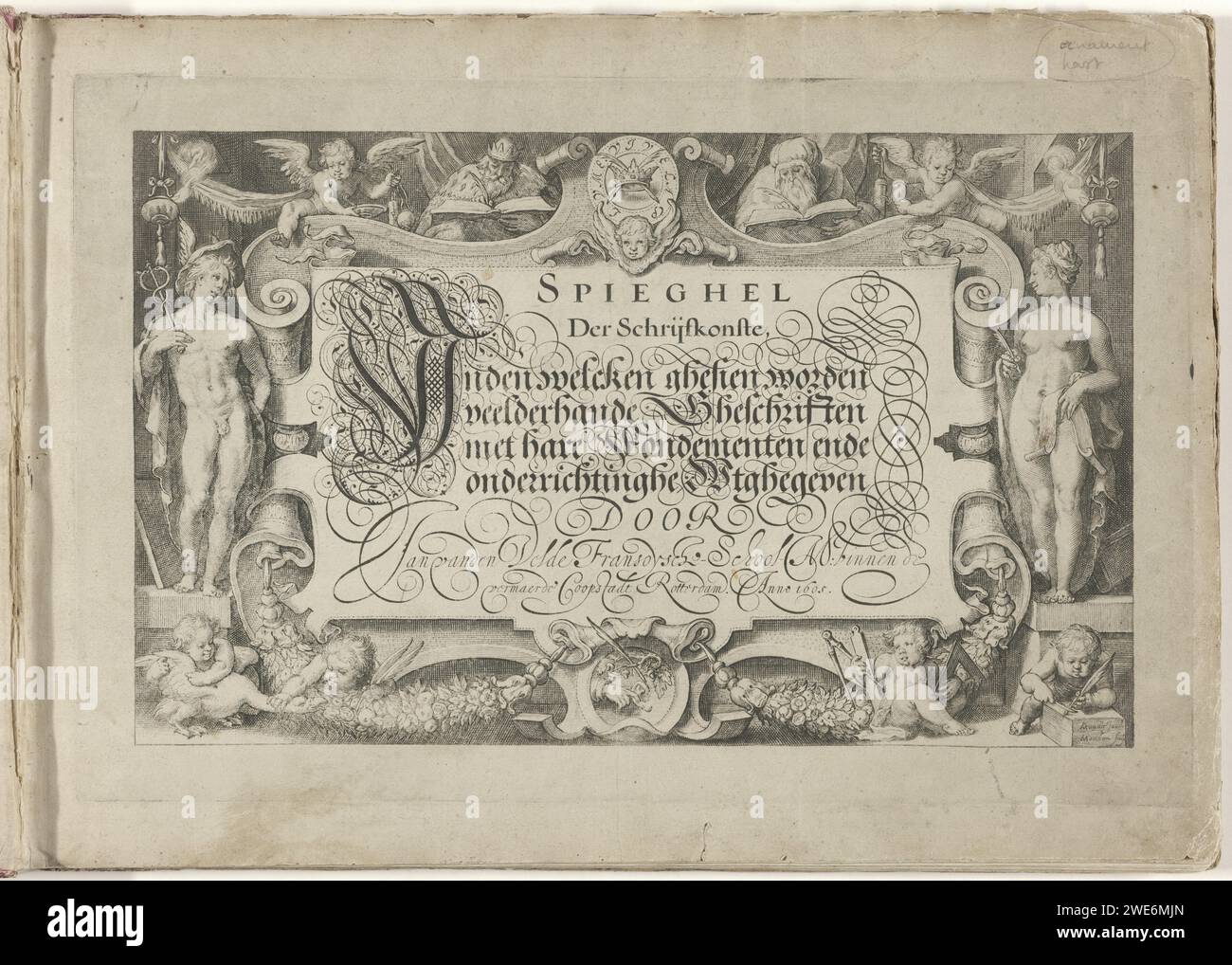 Title print with allegorical edge frame and calligraphy title, Jacob ...