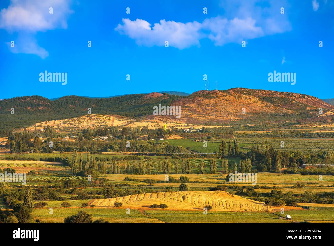 Crop fields and farms at Region del Maule in southern Chile Stock Photo ...
