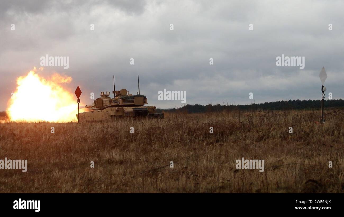 The thunderous firepower of Abrams tanks, part of the 1st Squadron, 1st ...