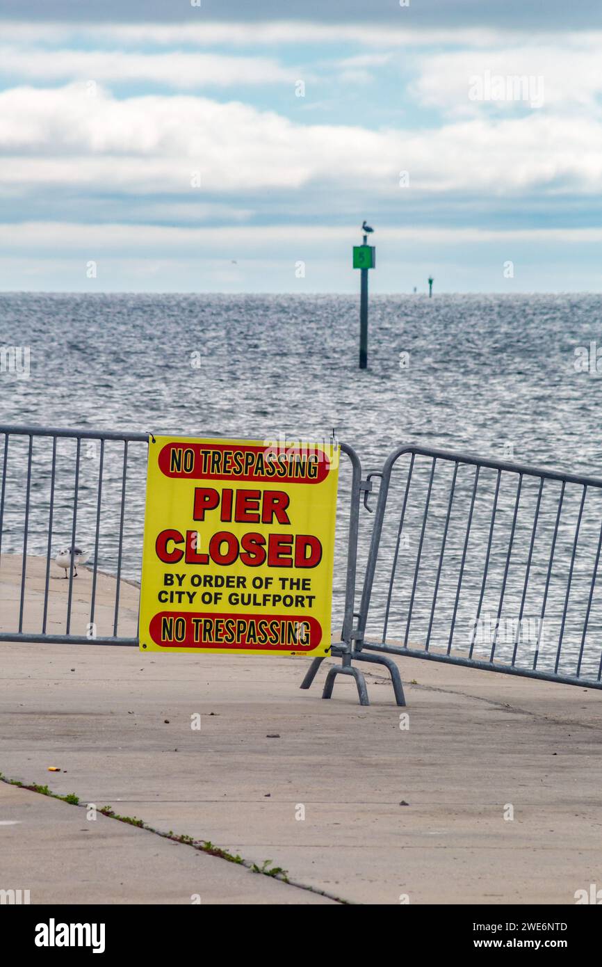 No Trespassing sign indicates that the fishing pier in Gulfport ...